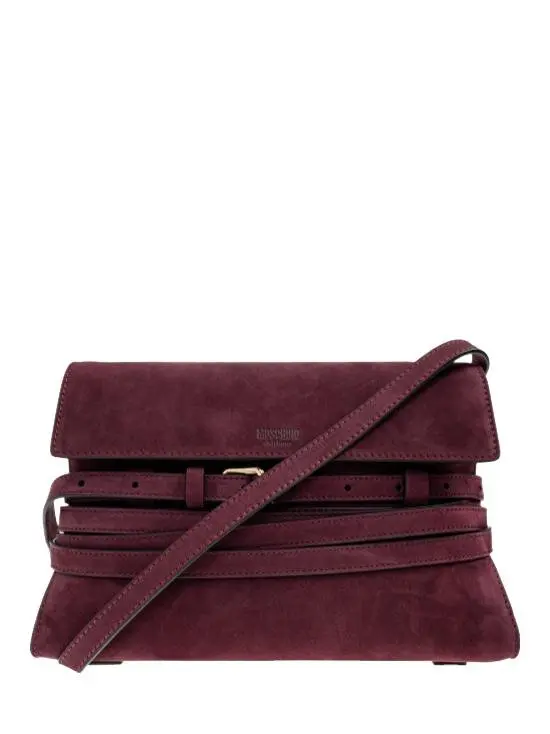 Moschino Belted Suede Cross Body Bag - Red