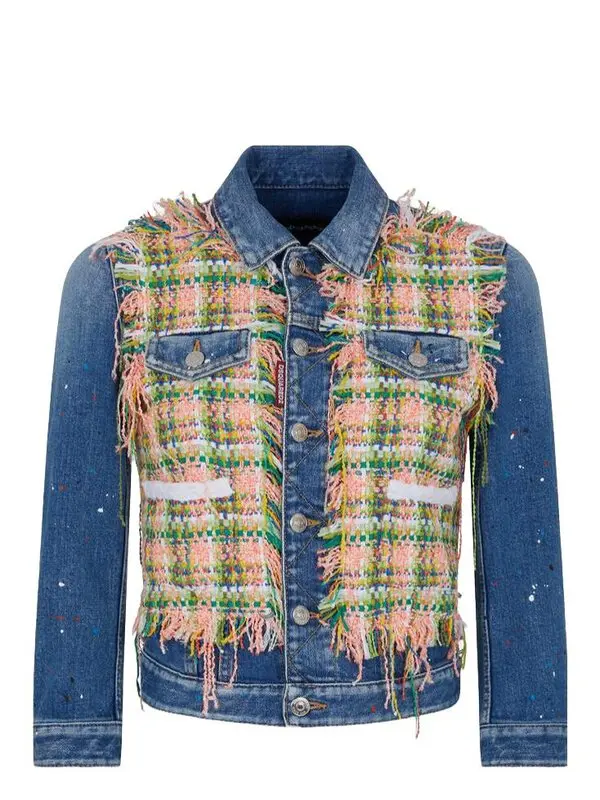 Dsquared2 Paint-splatter Denim Jacket With Textured Paneling - Multicolor