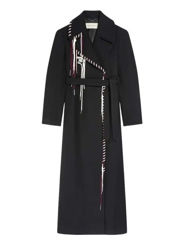 Dries Van Noten Whipstitch-embellished Belted Coat - Black