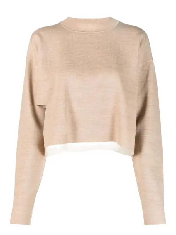 Fendi Long-sleeved Crewneck Pullover With Logo - Nude