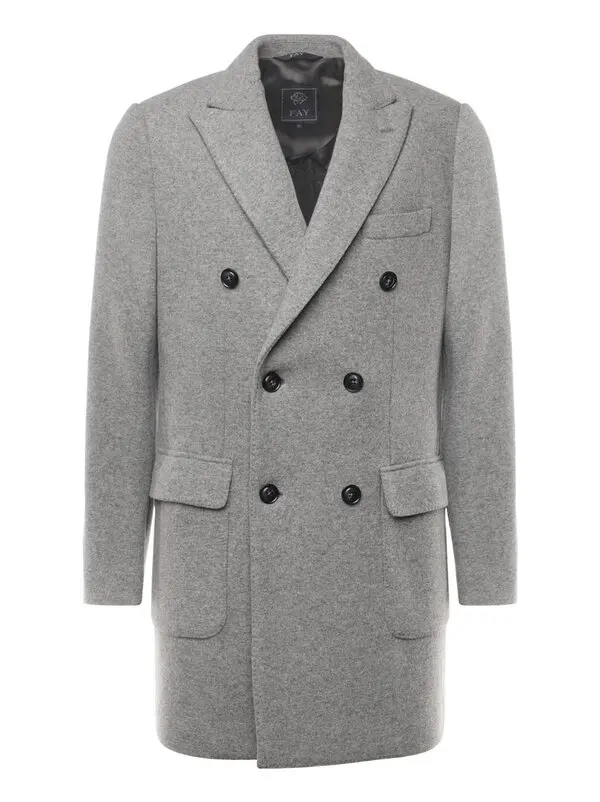 FAY Peak Lapel Double-breasted Wool Coat - Gray