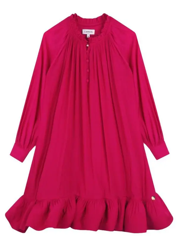 LANVIN Long Sleeve Ruffle Hem Dress - Red