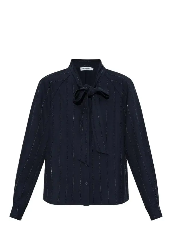 SELF-PORTRAIT Sequin Embellished Striped Shirt - Navy Blue