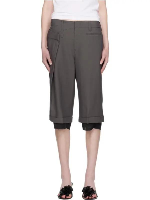 OPEN YY Asymmetrical Tailored Shorts With Frayed Hem - Charcoal-grey