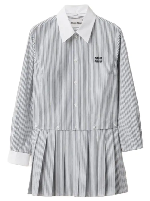 Miu Miu Pleated Striped Poplin Mini-dress - Gray
