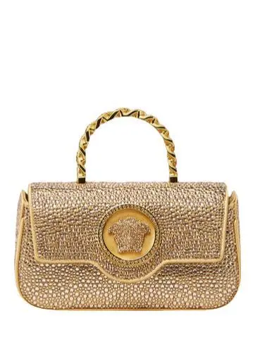 Versace La Medusa Mini Tote Bag With Crystal Embellishments - Golden