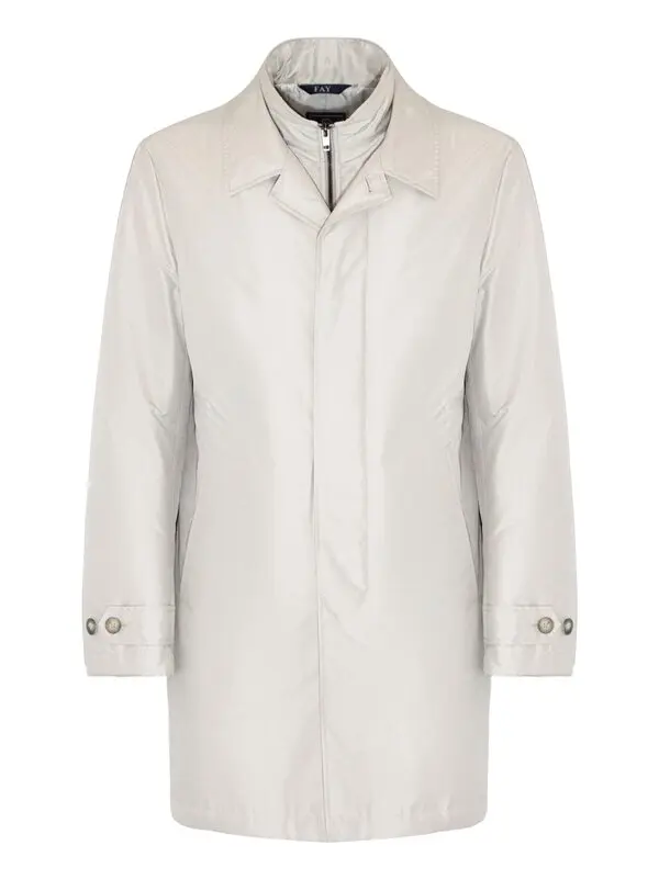 FAY Waterproof Technical Poplin Morning Coat With Notch Lapel And Zip Fastening - White