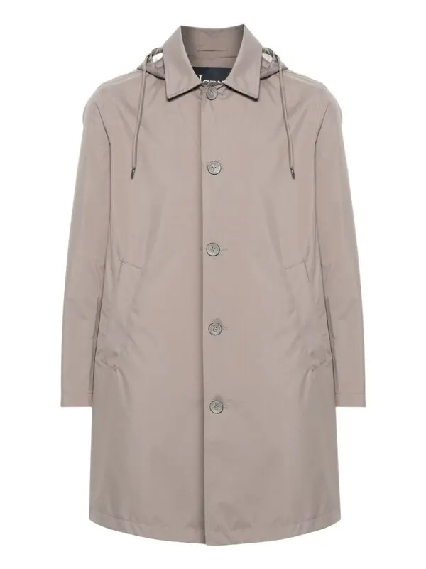 Herno Single-breasted Hooded Coat - Nude
