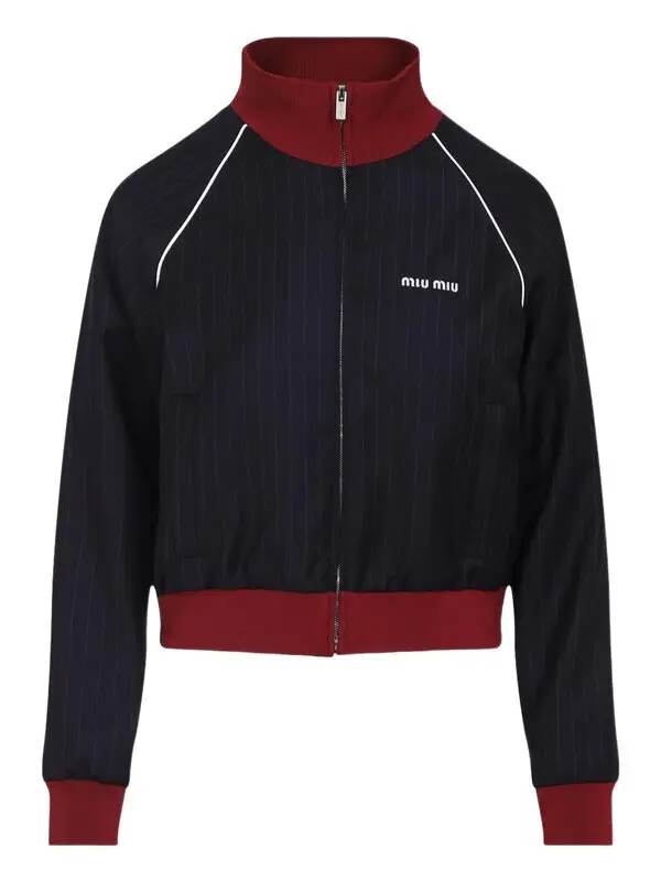 Miu Miu Pinstriped Zipper Blouson Jacket - Blue
