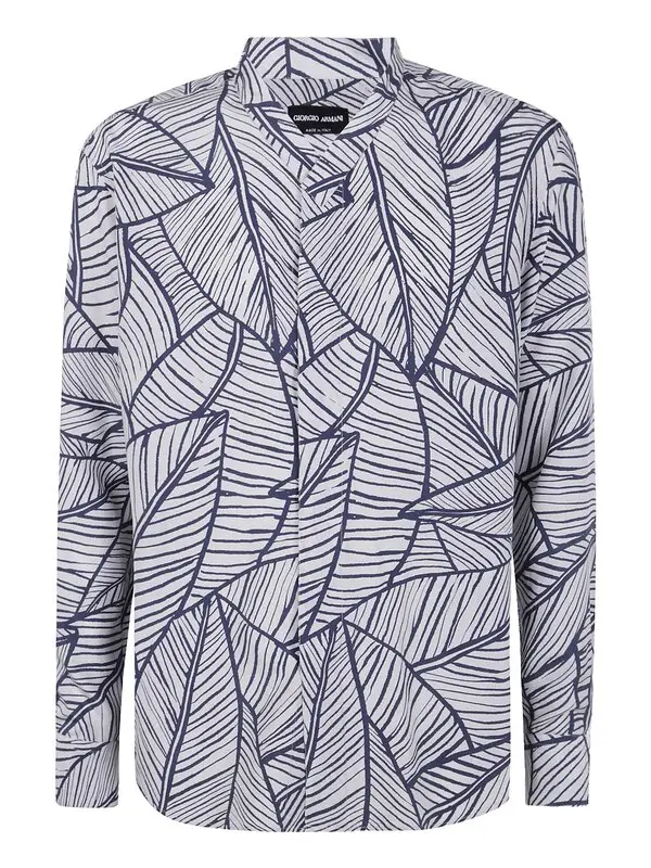 Giorgio Armani Leaf-print Shirt - Silver-blue