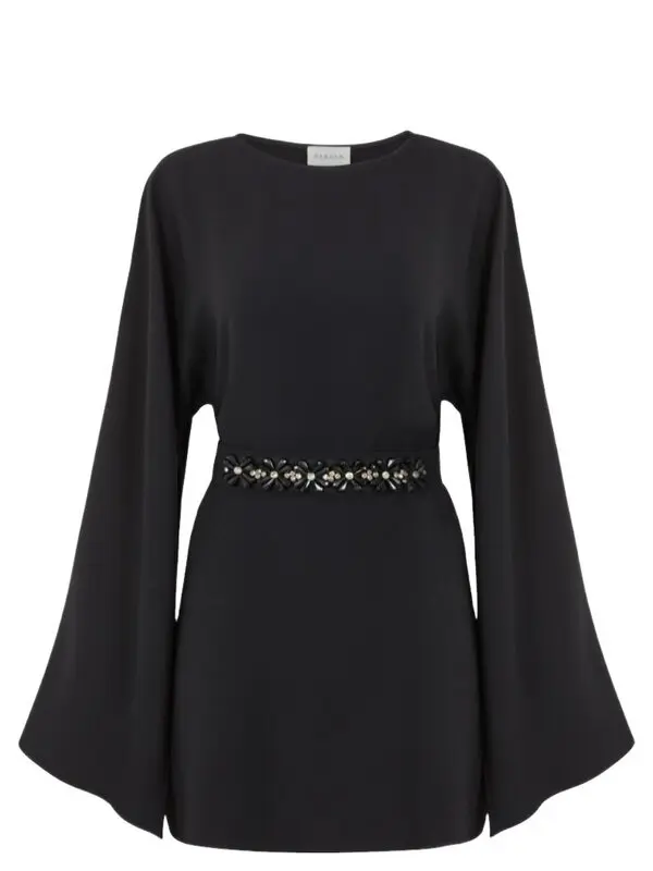 P.a.r.o.s.h Wide-sleeve Mini Dress With Embellished Waist - Black