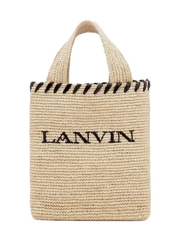 LANVIN Raffia Tote Bag With Logo Motif - Natural/black