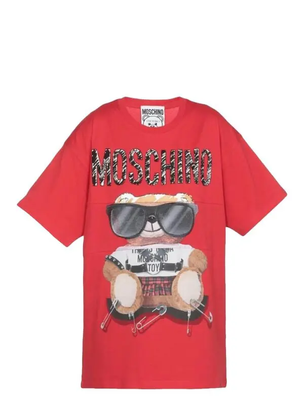 Moschino Printed Teddy Bear Short Sleeve T-shirt - Red