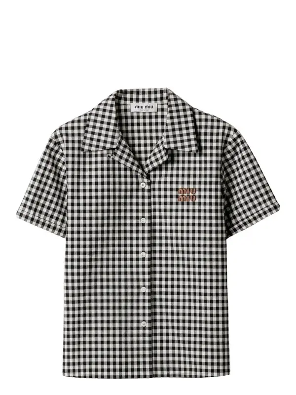 Miu Miu Short Sleeve Checked Shirt - White/black