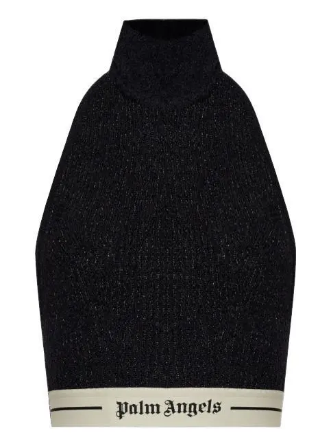 Palm Angels Halterneck Ribbed Cropped Top - Black