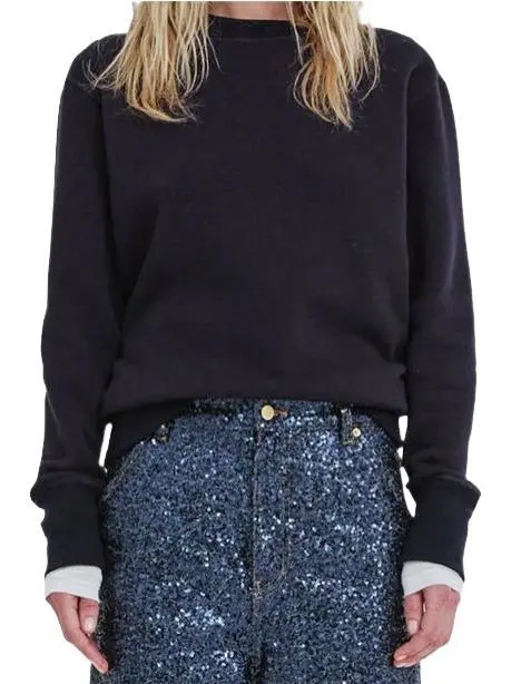 DARKPARK Crew Neck Ribbed Trim Blouse With Dropped Shoulders - Black
