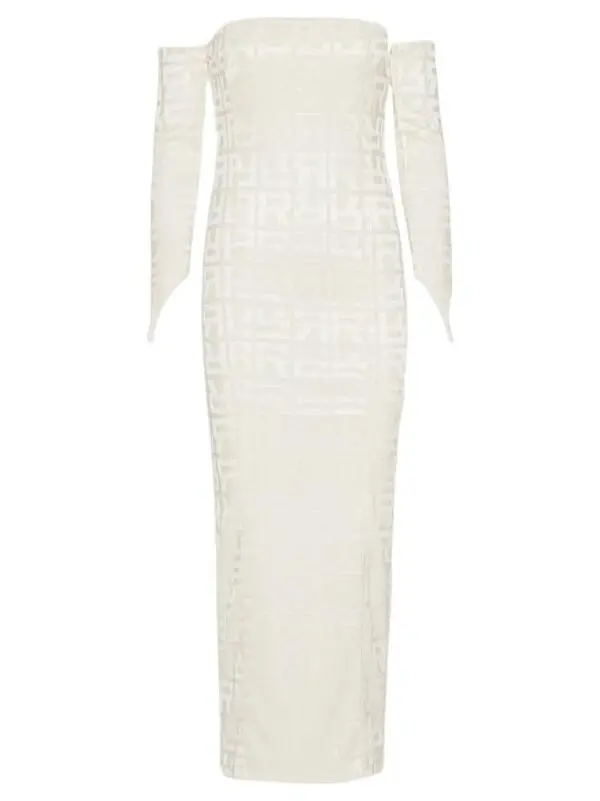 ROTATE BY BIRGER CHRISTENSEN Jacquard Plain Off-the-shoulder Dress - White