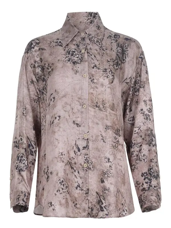 ALYSI Floral Print Long Sleeve Shirt - Nude