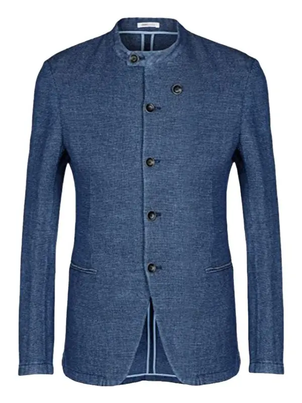 Emporio Armani Button Band Collar Long Sleeve Jacket - Blue