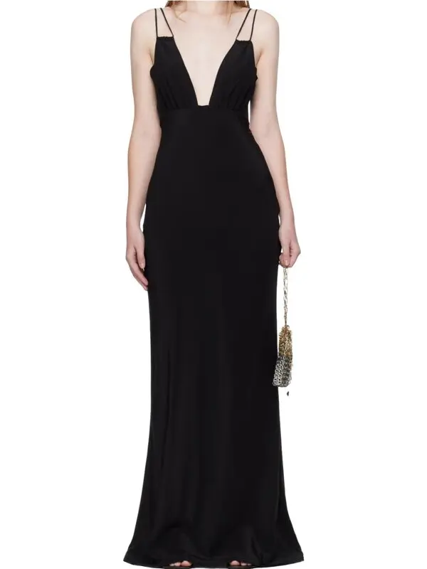Paris Georgia Bernie Maxi Dress With Plunge Neckline And Open Back - Black