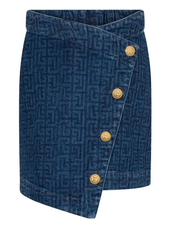 Balmain Asymmetrical Denim Skirt With Button Closure - Blue