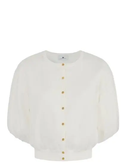 Elisabetta Franchi Oversized Puffed Sleeve Cardigan With Golden Metal Logo Buttons - Ivory