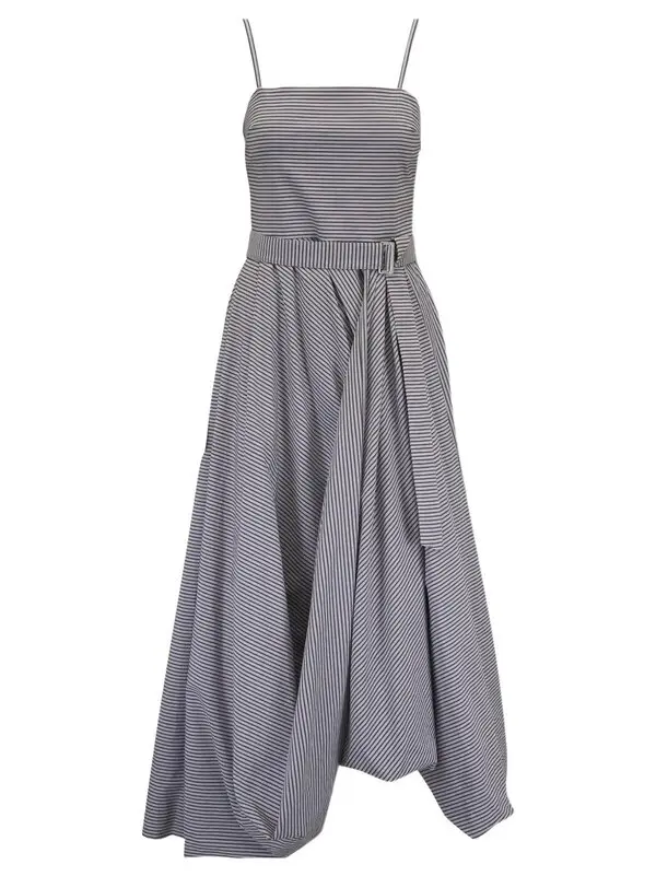 Brunello Cucinelli Multi-stripe Poplin Belted Bubble Hem Dress - Gray