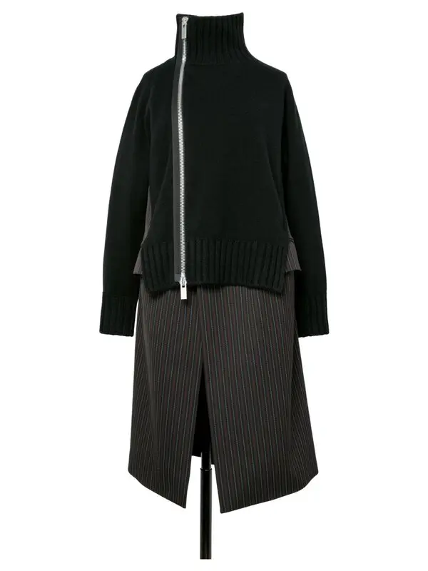 Sacai Long Sleeve Dress With Front Zip Closure - Black