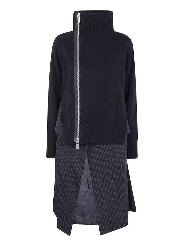 Sacai Long Sleeve Dress With Front Zip Closure - Black