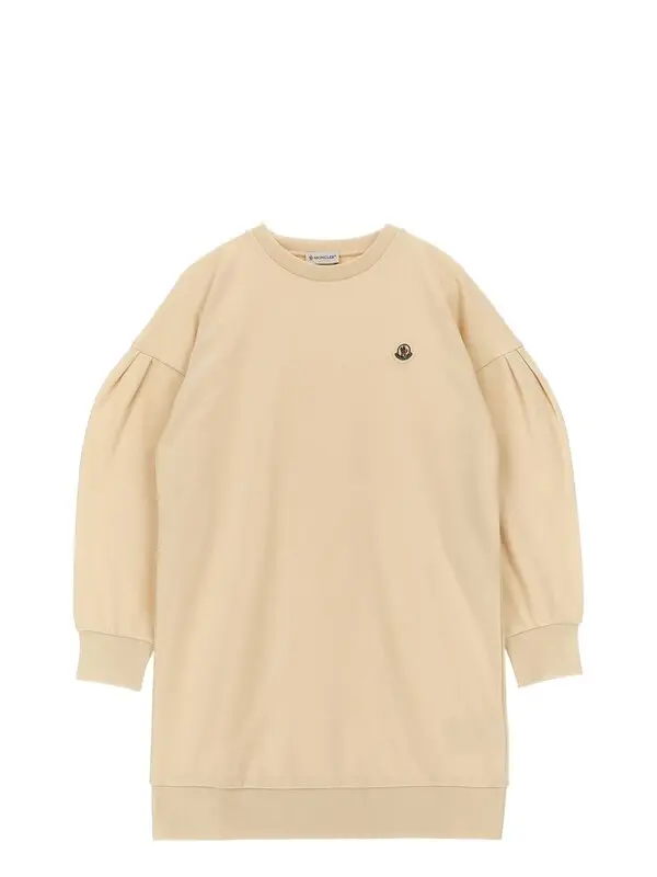 Moncler Crewneck Long Sleeve Sweatshirt Dress With Logo Detail - Beige