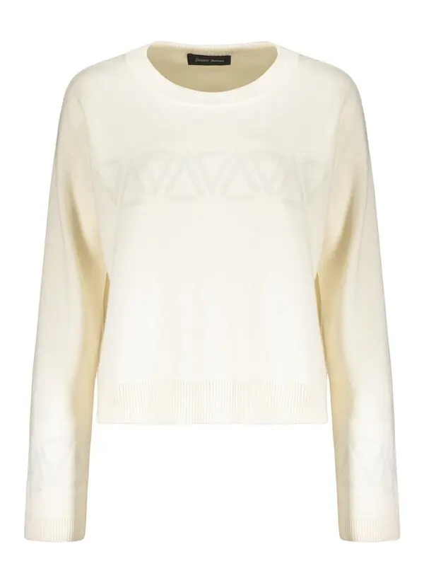 Herno Cropped Crew-neck Knitted Sweater With Ribbed Trim - White