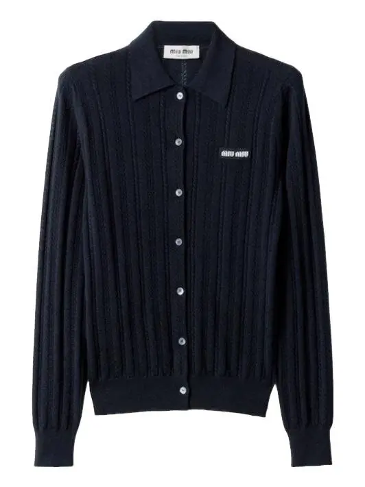 Miu Miu Open Knit Button-up Cardigan - Navy Blue