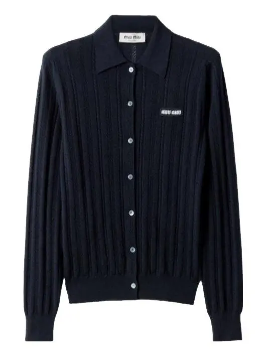 Miu Miu Open Knit Button-up Cardigan - Navy Blue