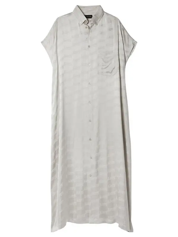 Balenciaga Raw-cut Monogram Midi Shirt Dress - White