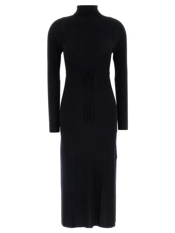 A.p.c. Ribbed High Neck Maxi Dress With Drawstring Waist - Midnight Blue