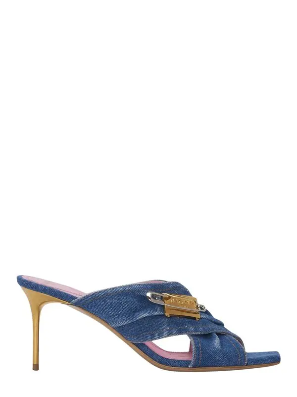 Balmain Denim Mules With Safety Pin Detail - Blue