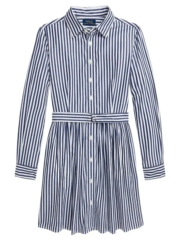 Ralph Lauren Striped Cotton Shirt Dress - Navy Blue/white