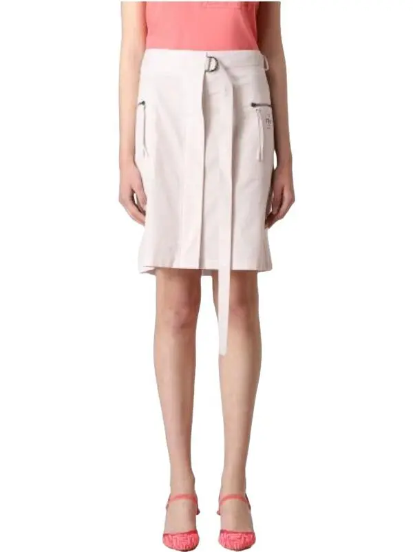 Fendi Belted Logo Detail Skirt - Nude