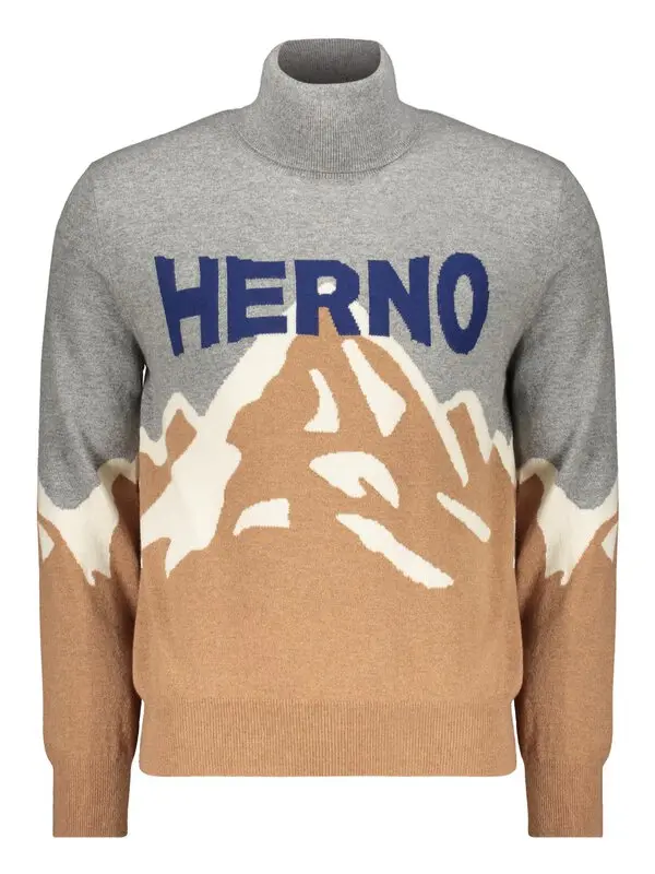 Herno Mountain Intarsia Turtleneck Knitted Sweater - Nude