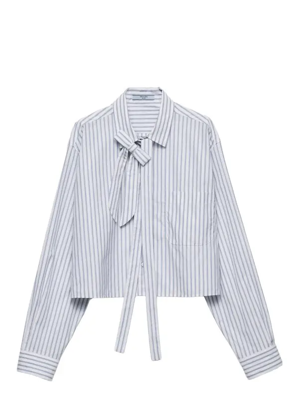 Prada Striped Cropped Shirt With Scarf Collar - Star Blue
