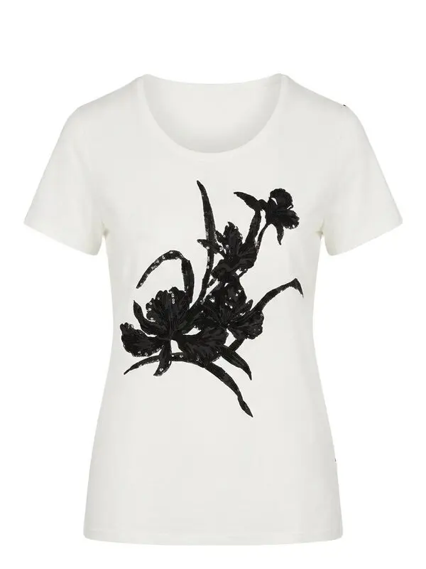 Sportmax Short-sleeved T-shirt With Floral Appliqu - Nude