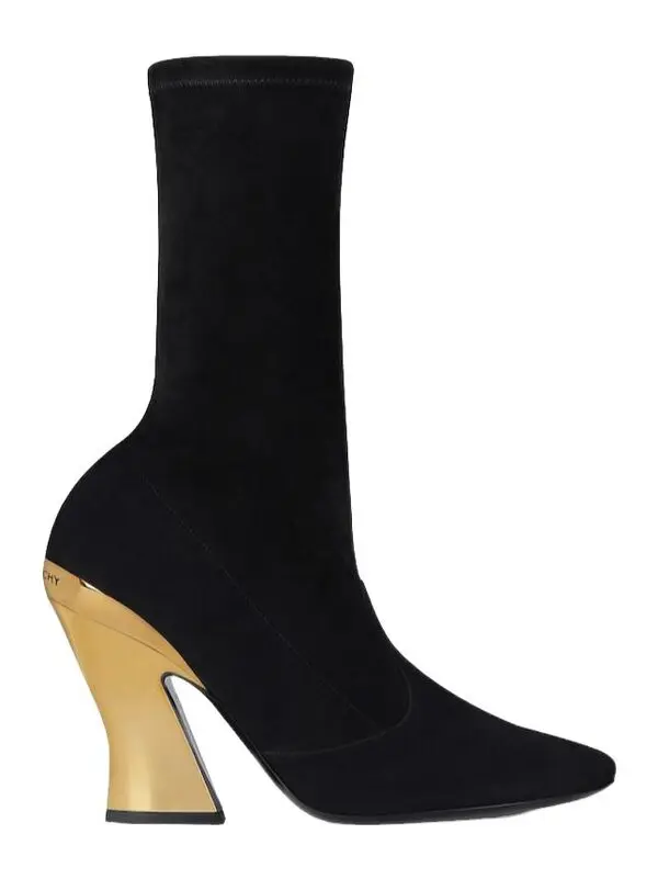 Givenchy Sculpted Ankle Boots In Suede With Curved Heel - Black/gold