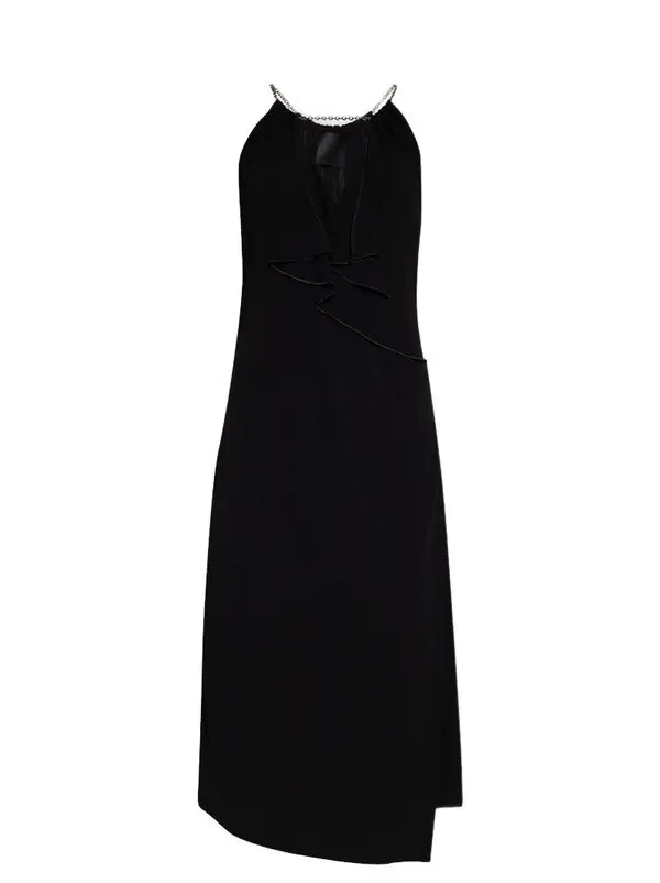 Givenchy Ruffled Halterneck Dress With Deep V Neckline - Black