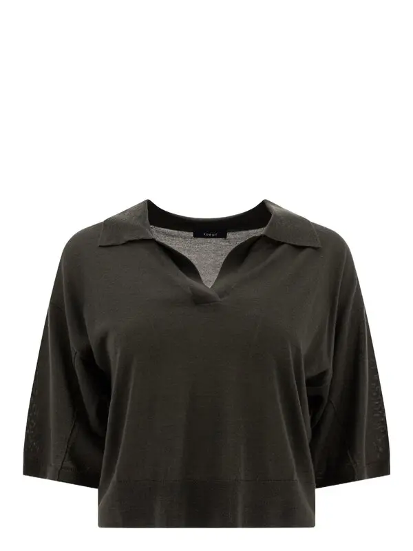 Soeur Ribbed Detail Polo Shirt - Black