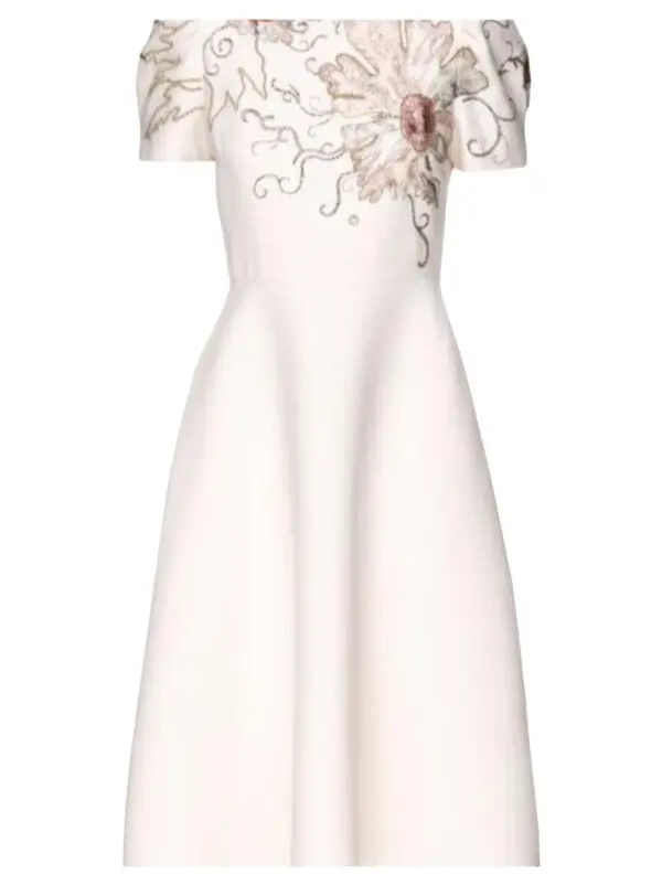 Valentino Garavani Embellished Short Sleeve Dress - Ivory White