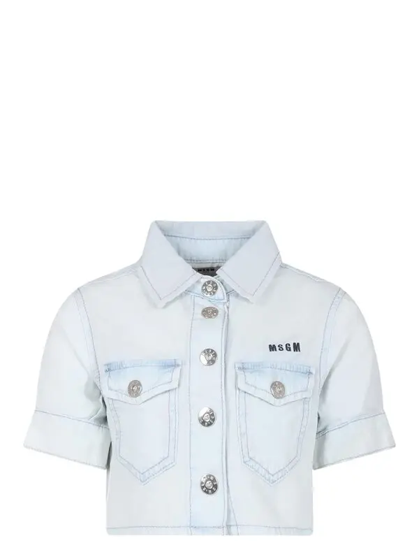 MSGM Cropped Logo Embroidered Shirt - White