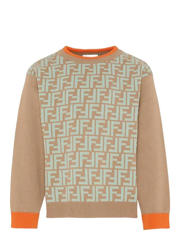 Fendi Ff Logo Crew Neck Long Sleeve Sweater - Brown