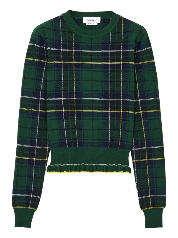Alexander McQueen Tartan Ruffled Sweater - Dark Green/blue