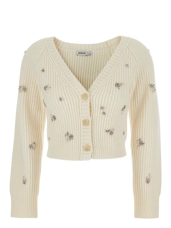 Simkhai Rhinestoned Cropped Cardigan - Nude