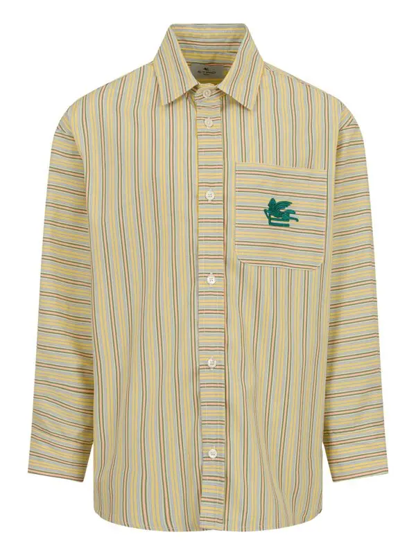 Etro Long Sleeve Collared Shirt With Striped Trim - Nude